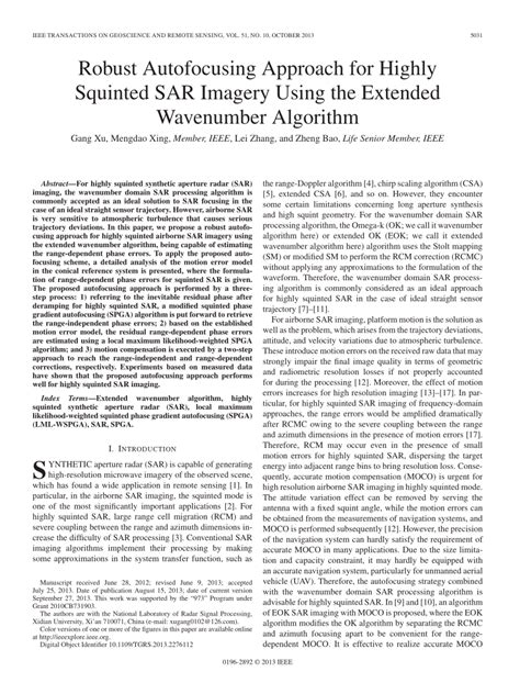Pdf Robust Autofocusing Approach For Highly Squinted Sar Imagery