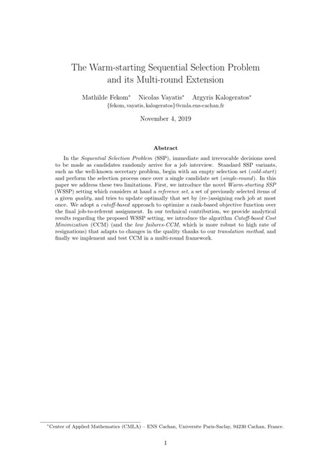 Pdf The Warm Starting Sequential Selection Problem And Its Multi