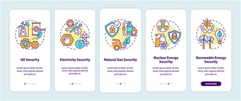 Energy Security Types Onboarding Mobile App Page Screen With Concepts Stock Illustration