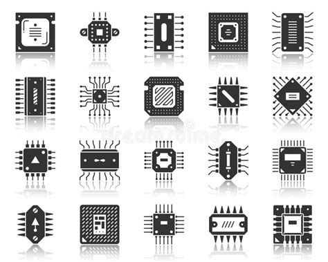 Microchip Cpu Black Glyph Silhouette Icon Set Microprocessor Pc Component Hi Tech Technology