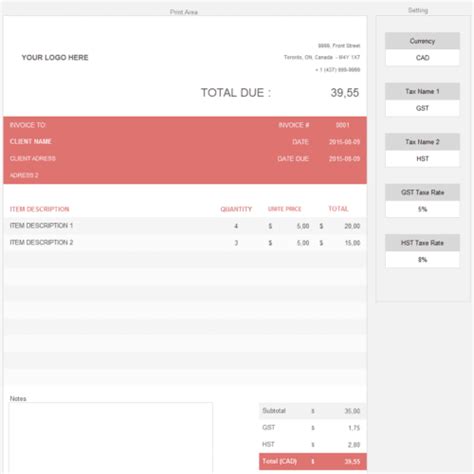 Simple Excel Invoice Template Adnia Solutions