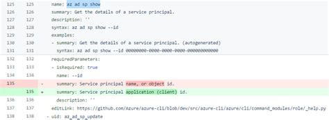 az ad sp show parameter information reported as incorrect · issue