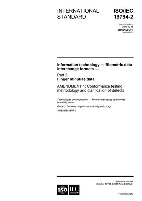 ISO IEC Amd Information Technology Biometric Data Interchange Formats Part