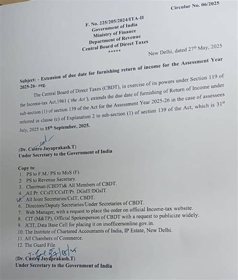 Cbdt Issues Circular Extending Itr Due Date For Financial Year 2024 25