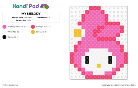 MY MELODY Fuse Bead Pattern Kandi Pad Kandi Patterns Fuse Bead Patterns Pony Bead Patterns