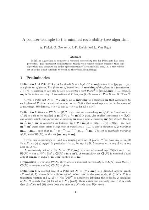Pdf A Counter Example To The Minimal Coverability Tree Algorithm Pdf A Counter Example To The Minimal Coverability Tree Algorithm