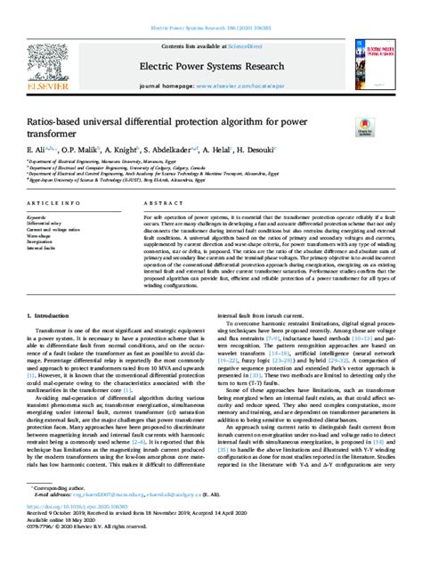 Pdf Ratios Based Universal Differential Protection Algorithm For Power Transformer