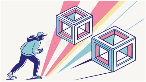 Person Interacting With 3d Cubes Abstract Tech Vector Design Generative Ai Stock Vector