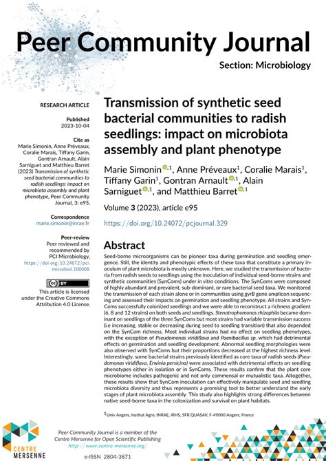Pdf Transmission Of Synthetic Seed Bacterial Communities To Radish