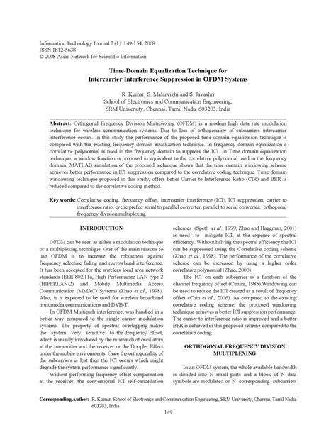 Pdf Time Domain Equalization Technique For Intercarrier Interference