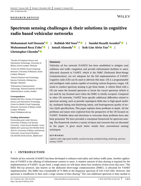 Spectrum Sensing Challenges And Their Solutions In Cognitive Radio Based Vehicular Networks