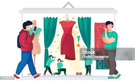 사진 작가가 패션 잡지의 바느질 워크샵 인테리어에서 패션 디자이너의 사진을 찍습니다 고객에 대한 스톡 벡터 아트 및 기타 이미지 고객 공예 등장인물 Istock