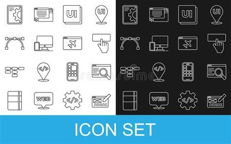 set line ui or ux design keyboard monitor and mobile bezier curve