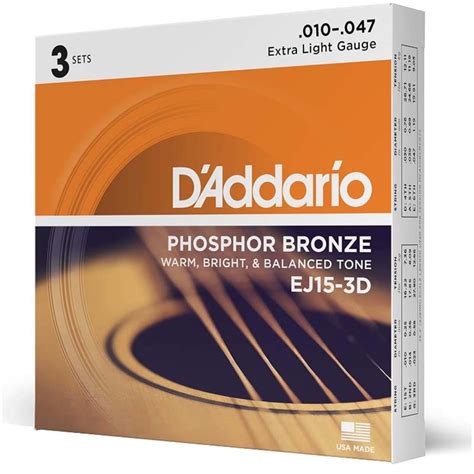 Daddario สายกีต้าร์ Daddario Ej15 Ej16 Ej26 สายกีต้าร์โปร่ง Phosphor Bronze 3 Pack Shopee