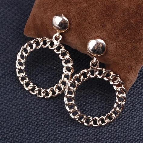 트렌디 한 펑크 라운드 귀걸이 여성을위한 큰 원형 드롭 매달려 귀걸이 서클 펜던트 여성 패션 쥬얼리드롭 이어링 Aliexpress