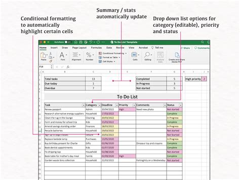To Do List Excel Spreadsheet Digital Download Excel Template Digital To Do List Printable