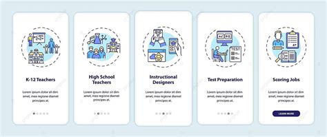 Onboarding Mobile App Screen Showcasing Various Types Of Online Teaching Jobs And Concepts