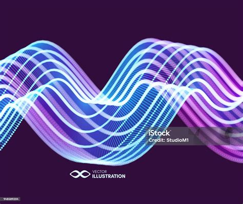 물결 모양 배경 모션 효과 함께입니다 3d 기술 스타일입니다 벡터 일러스트입니다 3차원 형태에 대한 스톡 벡터 아트 및 기타 이미지 3차원 형태 가리기 건강관리와
