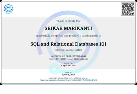 Ibm Db0101en Certificate Cognitiveclass