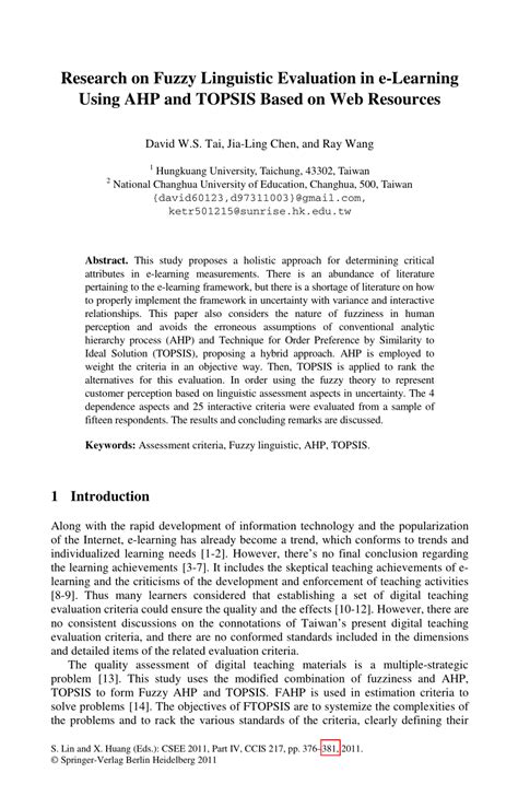 Pdf Research On Fuzzy Linguistic Evaluation In E Learning Using Ahp