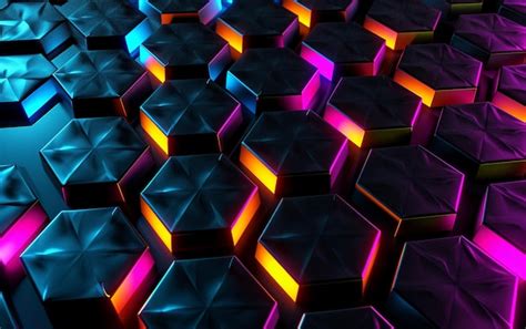 Premium Photo Glowing Lights On Black Hexagonal Background