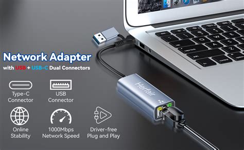 Herfair Usb To Ethernet Adapter Gigabit Network Adapter 1000mbps Lan Wired Internet