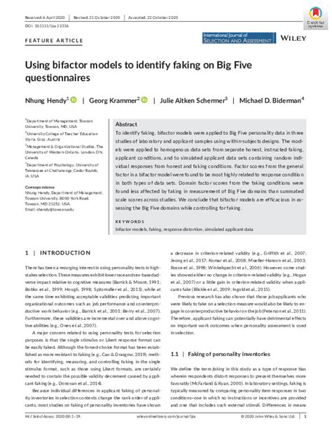 pdf using bifactor models to identify faking on big five