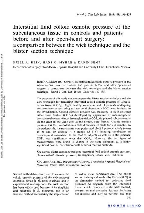 Pdf Interstitial Fluid Colloid Osmotic Pressure Of The Subcutaneous