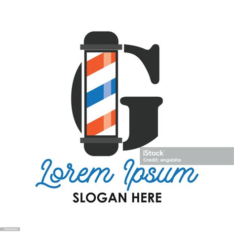 슬로건태그 라인 벡터 일러스트 레이 션을 위한 G 알파벳 및 텍스트 공간을 가진 이발소 아이콘 가위에 대한 스톡 벡터 아트 및