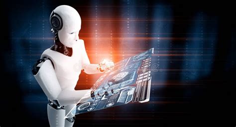 Xai Robot Humanoid Use Mobile Phone Or Tablet For Big Data Analytic Stock Illustration