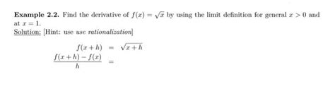 Solved Example 2 2 Find The Derivative Of F X X By Using Chegg Com