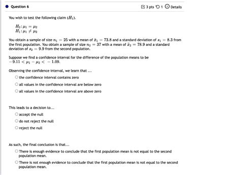 solved question 6 3 pts 1 details you wish to test the