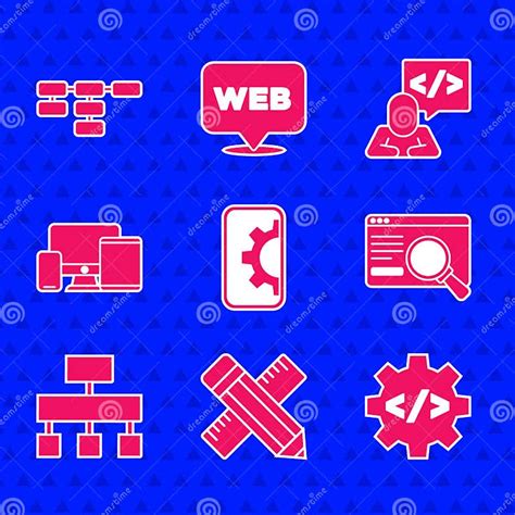 Set Web Development Crossed Ruler And Pencil Front End Ui Or Ux Design Site Map Monitor