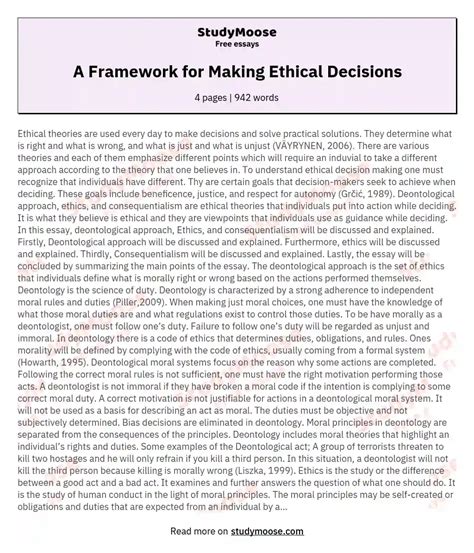 A Framework For Making Ethical Decisions Free Essay Example