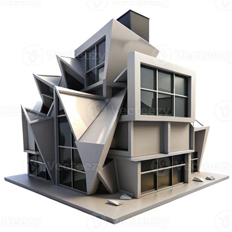Serene Contemporary Deconstructivist Office Building Fragmented Forms Sharp Angles Dramatic