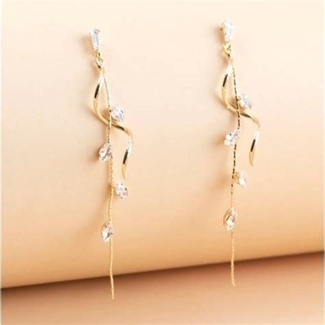 Cz Drop Earrings Color Gold Size Os Long Gold Earrings For Prom