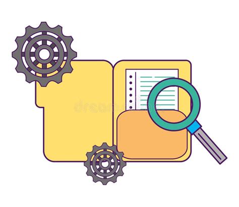 Office Folder File Magnifying Glass Gears Stock Illustration Illustration Of Magnifying