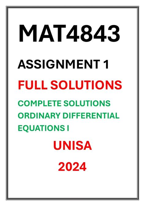 Mat4843 Assignment 1 Full Solutions Complete Solutions Ordinary Differential Equations I Unisa