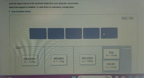 Solved Rank The Objects Based On The Maximum Height They Chegg