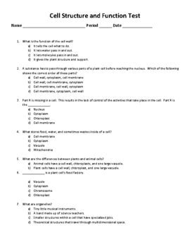 Cell Structure And Function Exam By James Nabhan TpT