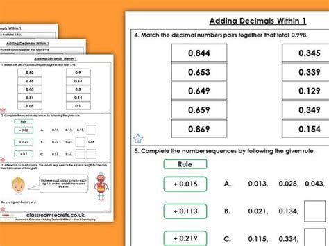Free Year 5 Adding Decimals Within 1 Summer Block 1 Maths Homework Extension Teaching Resources