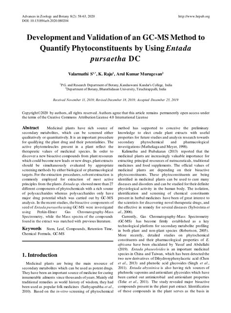 Pdf Development And Validation Of An Gc Ms Method To Quantify