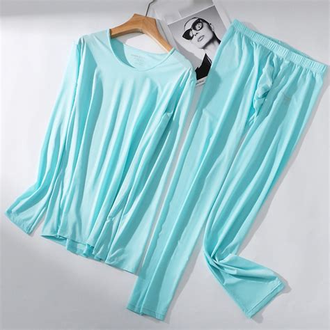 Chengsi Mens Thin Long Johns Set Ice Silk Long Underwear Long Sleeves