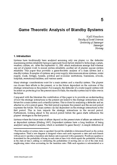 Advanced Topics In Operations Management Game Theoretic Analysis Of Standby Systems 5 Game