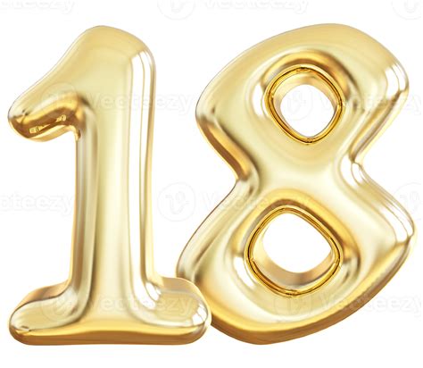Gold 3d Number 18 36308223 Png