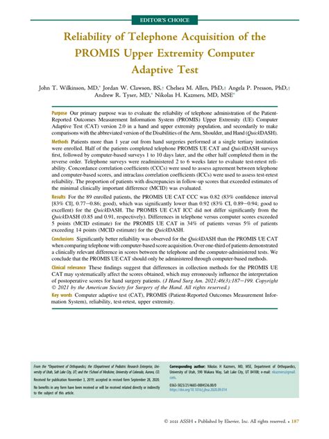 Pdf Reliability Of Telephone Acquisition Of The Promis Upper