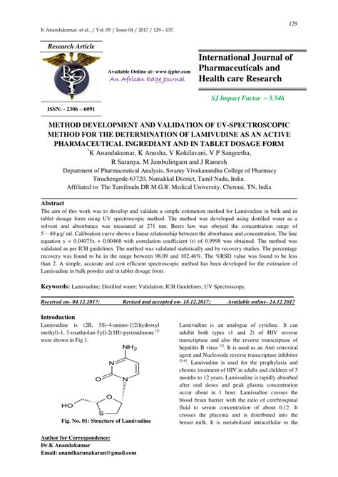 Pdf Method Development And Validation Of Uv Spectroscopic Method For The Determination Of