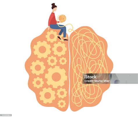 심리학 개념 여자는 생각을 풀다 심리학자 온라인 심리 치료 실습 심리적 도움 정신과 의사 벡터 플랫 일러스트 레이 션 엉킨 것 풀기에 대한 스톡 벡터 아트 및 기타 이미지