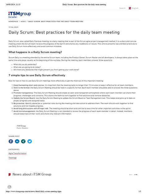 Daily Scrum Best Practices For The Daily Team Meeting Pdf