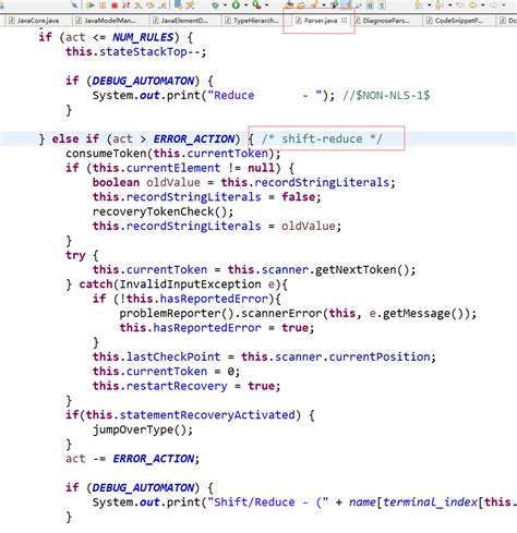 Compiler Construction Why Jdt Parser Didnt Pops Elements When The State Is Shift Reduce